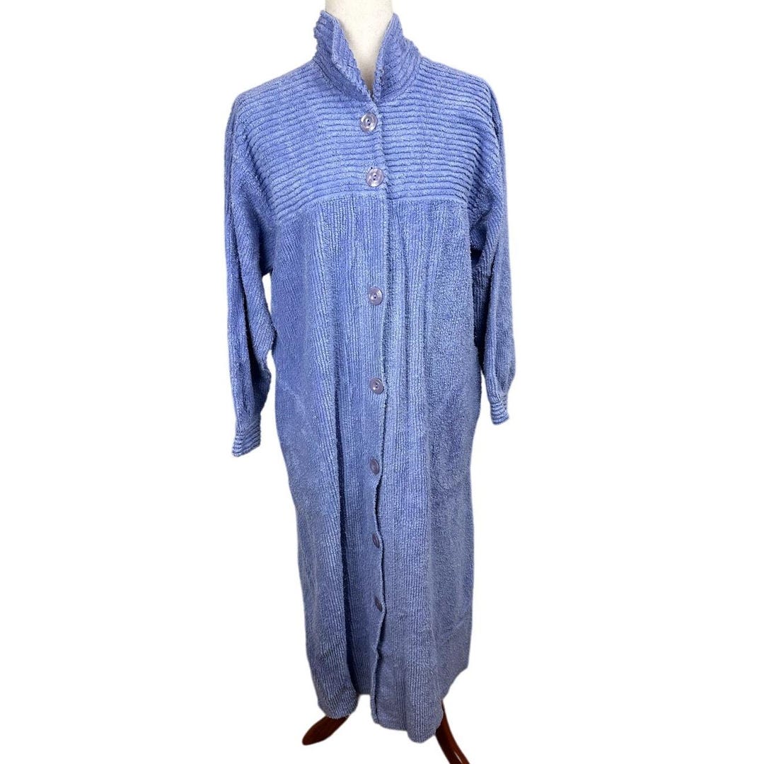 VTG Stan Herman Robe Chenille Maxi Long Sleeve Big Button Small Petite ...