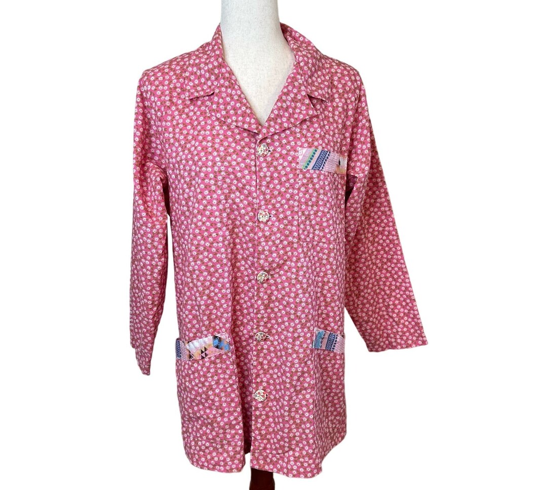 Vintage Homemade Top/kitchen Smock Women's Bust 35 Pink Floral Long ...