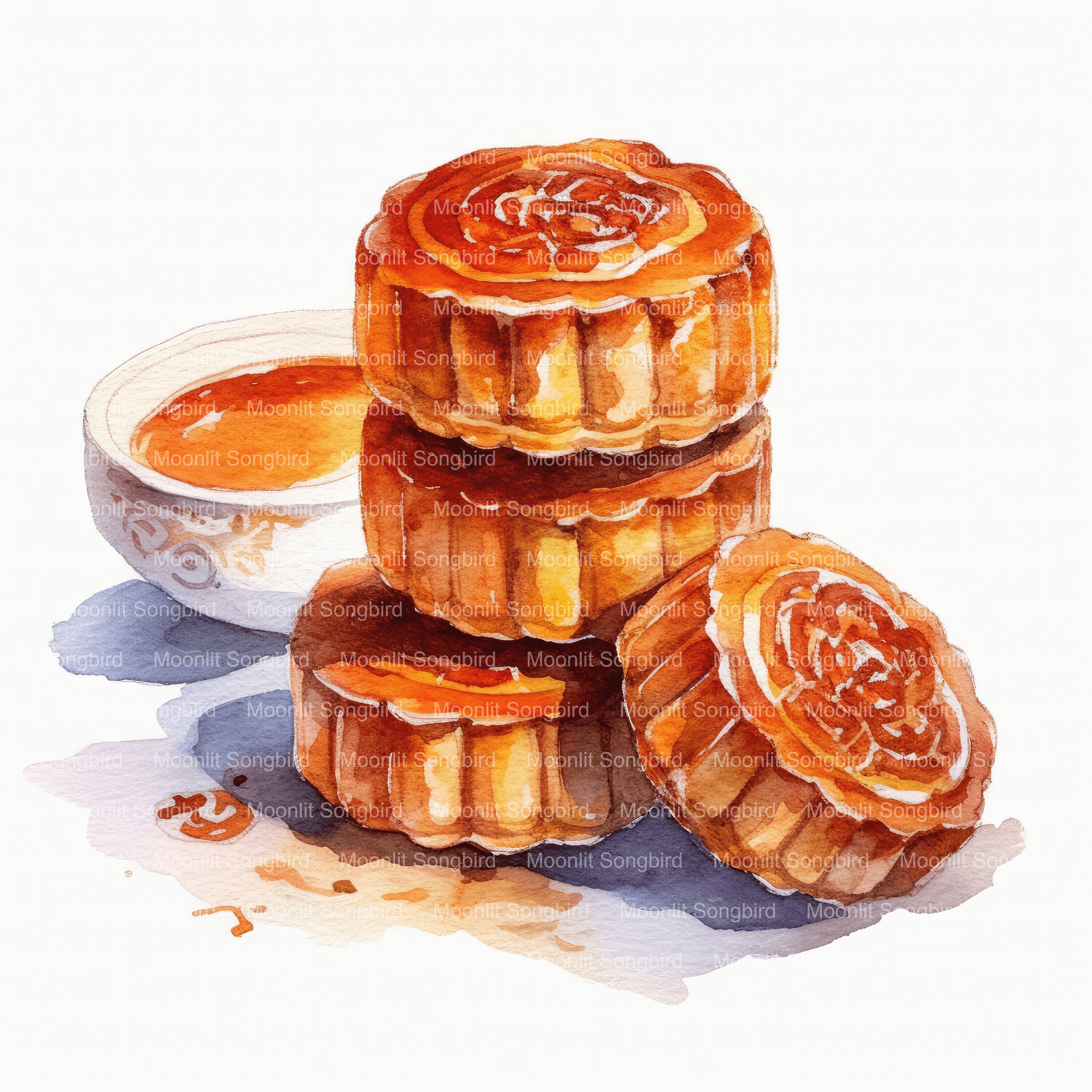 10 Chinese Mooncakes Clipart, Digital Download, Printable Watercolor ...