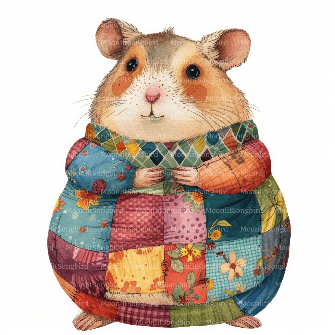 12 Patchwork Hamster Clipart, Digital Download, Printable Watercolor ...