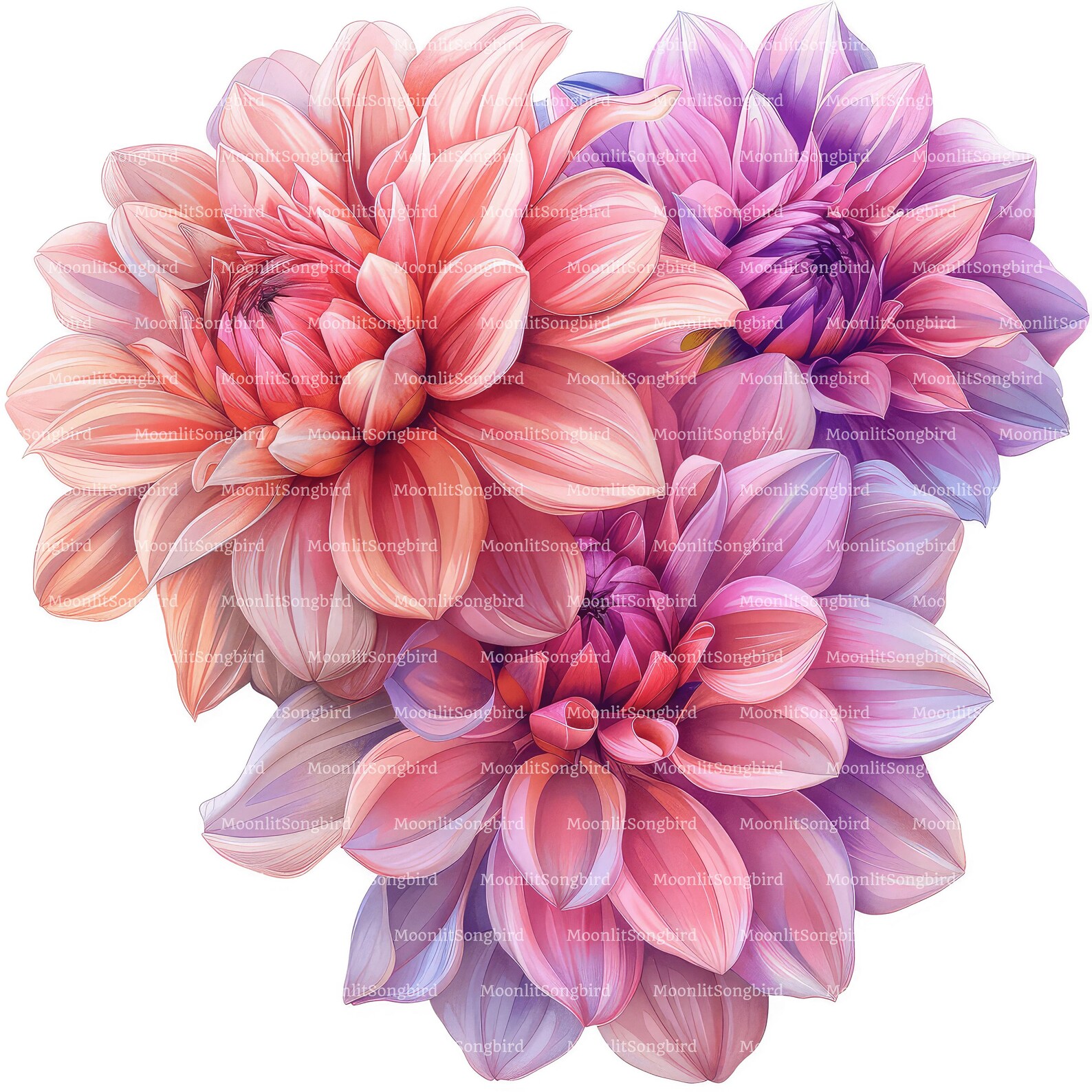10 Dahlia Bouquets Clipart, Digital Download, Printable Watercolor ...