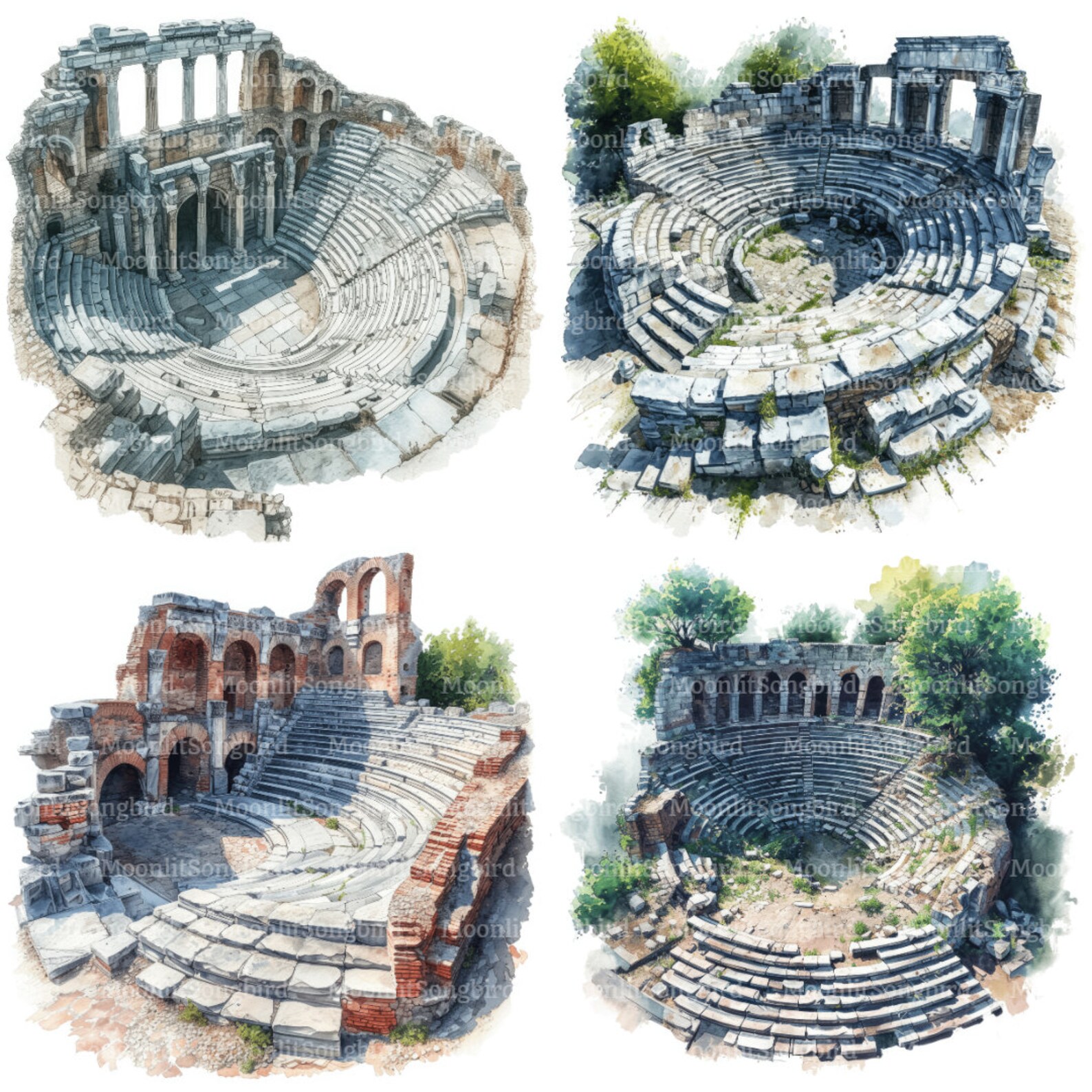 12 Amphitheater Clipart, Digital Download, Printable Watercolor Clipart ...