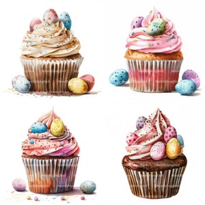 11 Easter Cupcakes Clipart, Digital Download, Printable Watercolor ...
