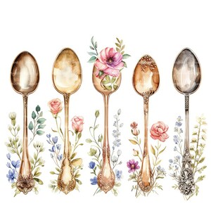 10 Vintage Spoons and Flowers Clipart, Digital Download, Printable ...