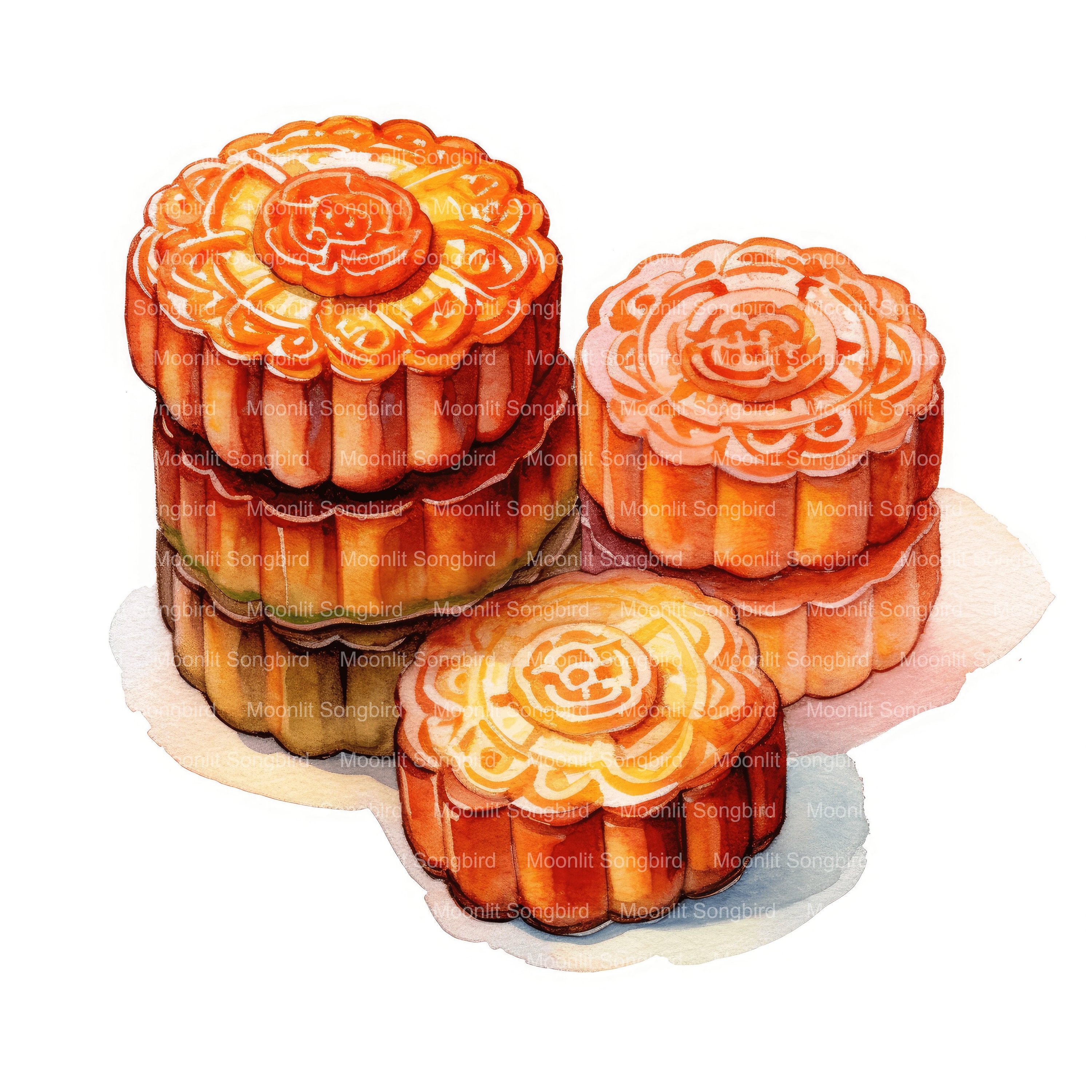 10 Chinese Mooncakes Clipart, Digital Download, Printable Watercolor ...