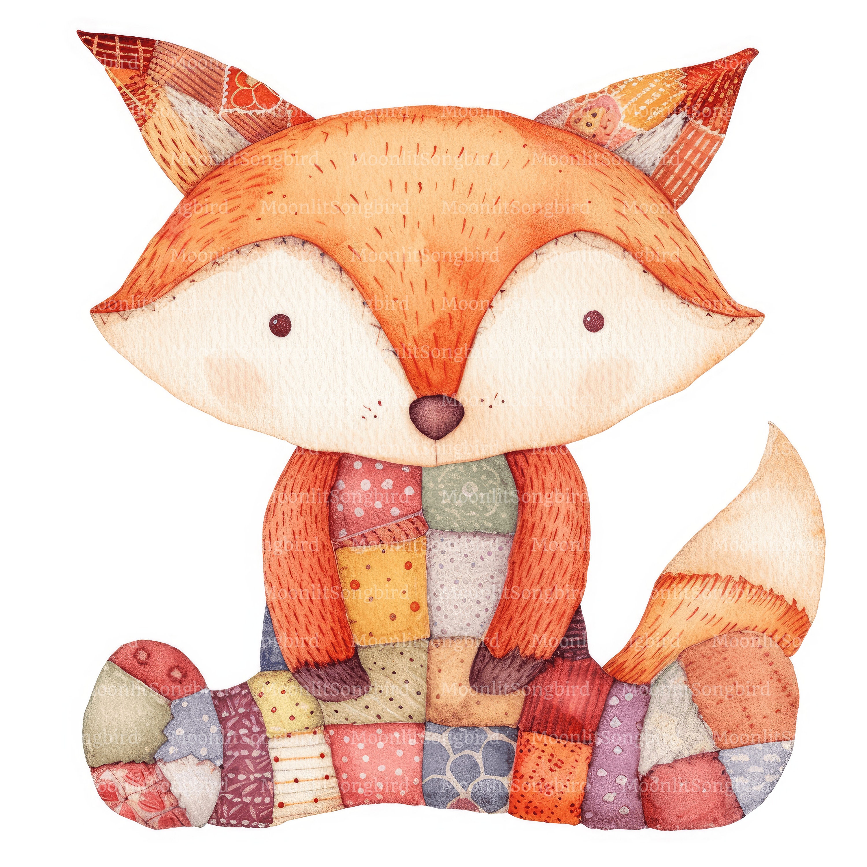 16 Patchwork Fox Clipart, Digital Download, Printable Watercolor Clipart, Paper Crafts, Quilted ...