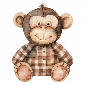 14 Patchwork Monkey Clipart, Digital Download, Printable Watercolor ...