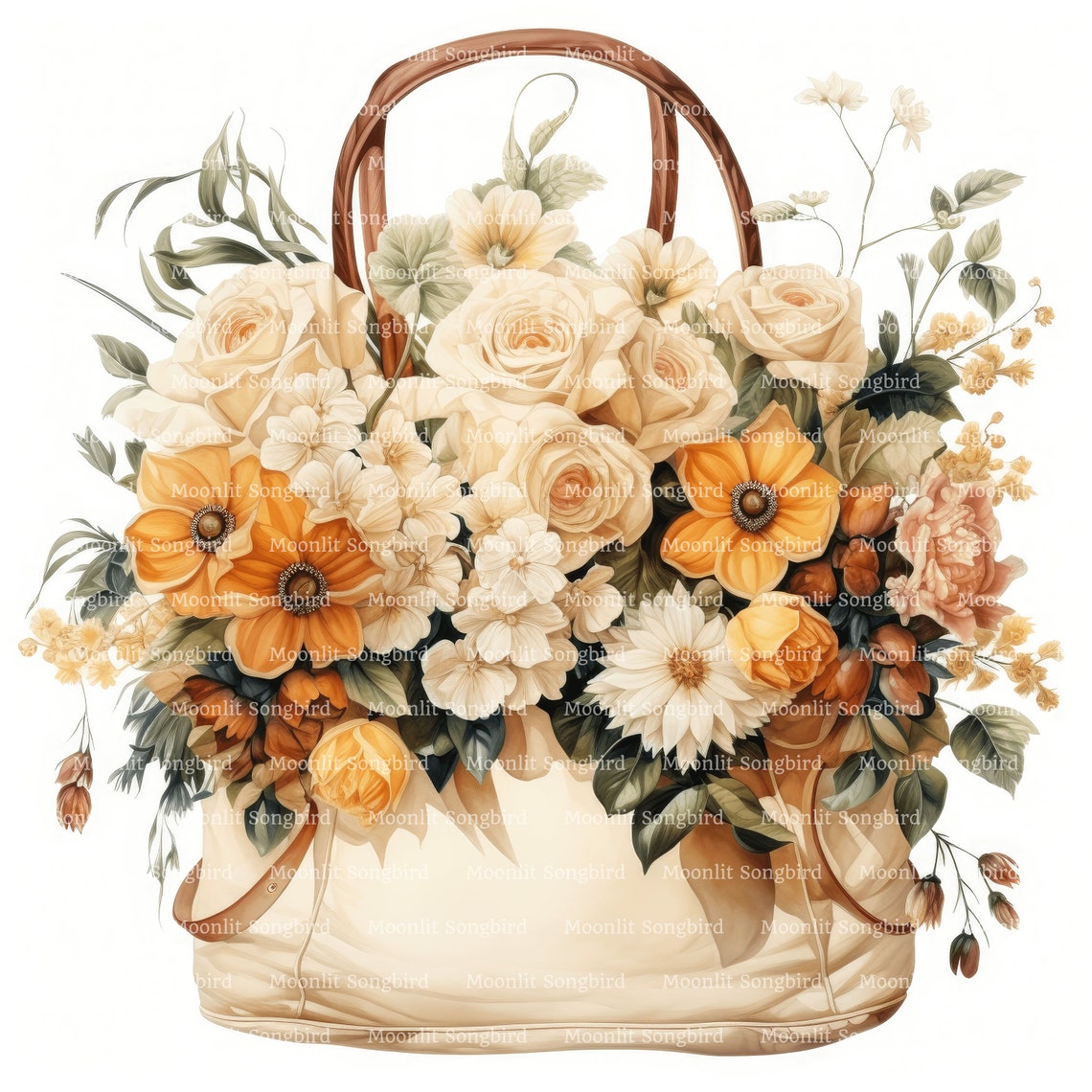 10 Flowers in Handbag Clipart, Digital Download, Printable Watercolor ...