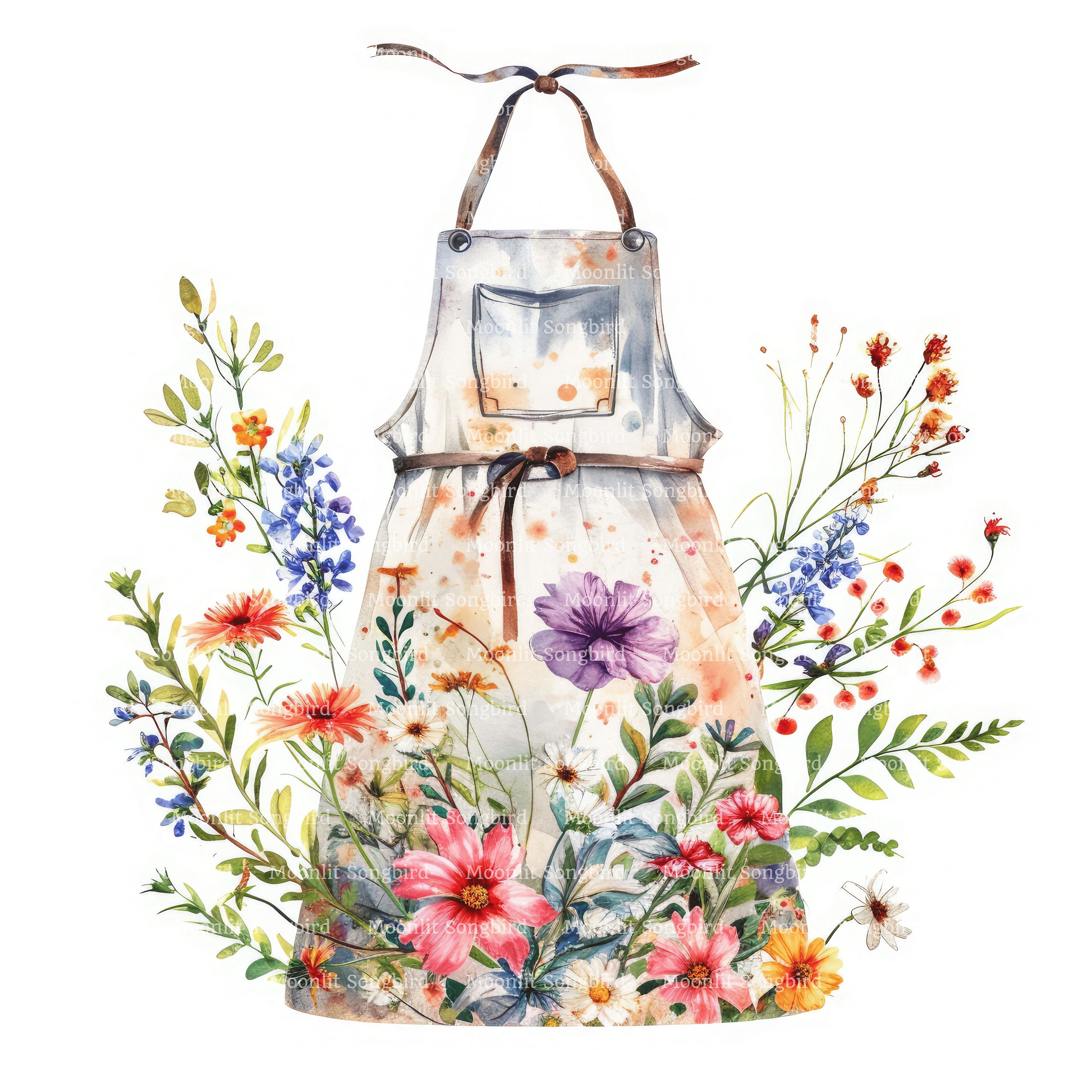 10 Floral Aprons Clipart, Digital Download, Vintage Kitchen Apron With ...