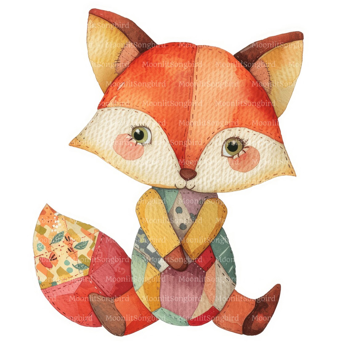 16 Patchwork Fox Clipart, Digital Download, Printable Watercolor ...