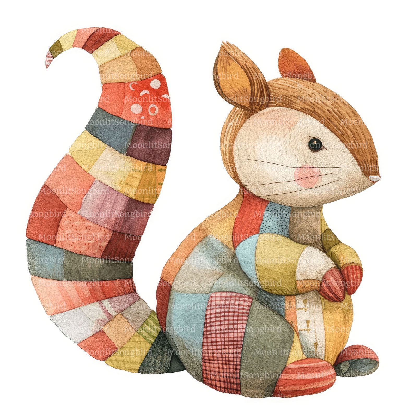 10 Patchwork Squirrel Clipart, Digital Download, Printable Watercolor ...