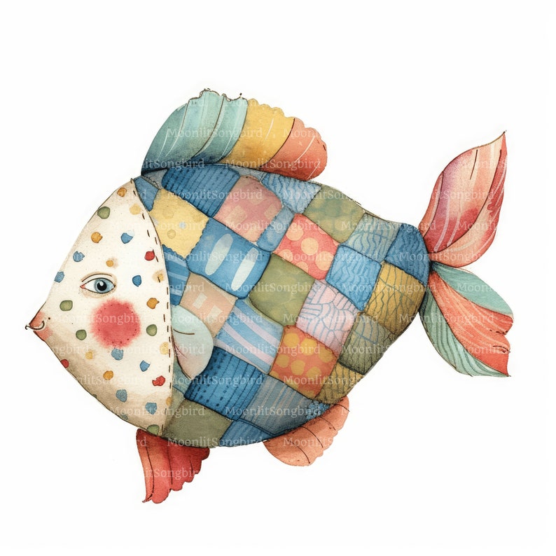 9 Patchwork Fish Clipart, Digital Download, Printable Watercolor ...