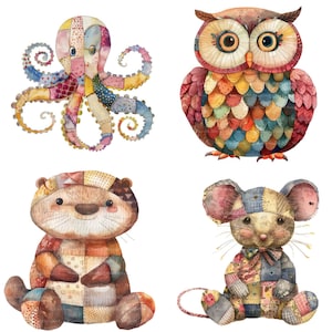 50 Patchwork Animals Clipart, Digital Download, Printable Watercolor ...