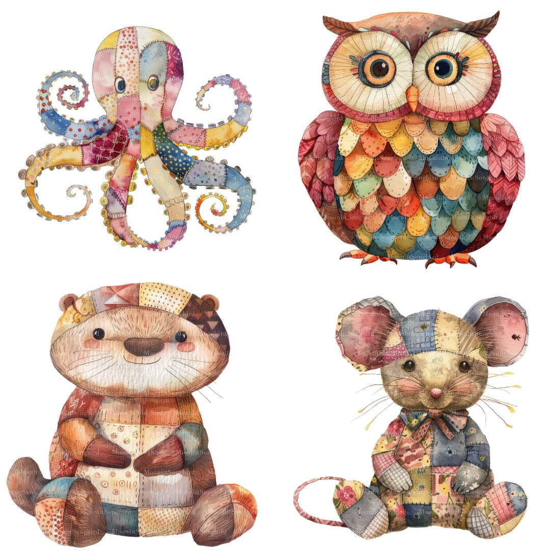 50 Patchwork Animals Clipart, Digital Download, Printable Watercolor ...