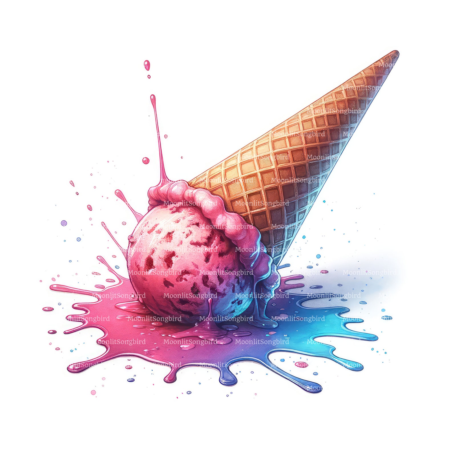 10 Fallen Ice Cream Clipart, Digital Download, Printable Watercolor ...