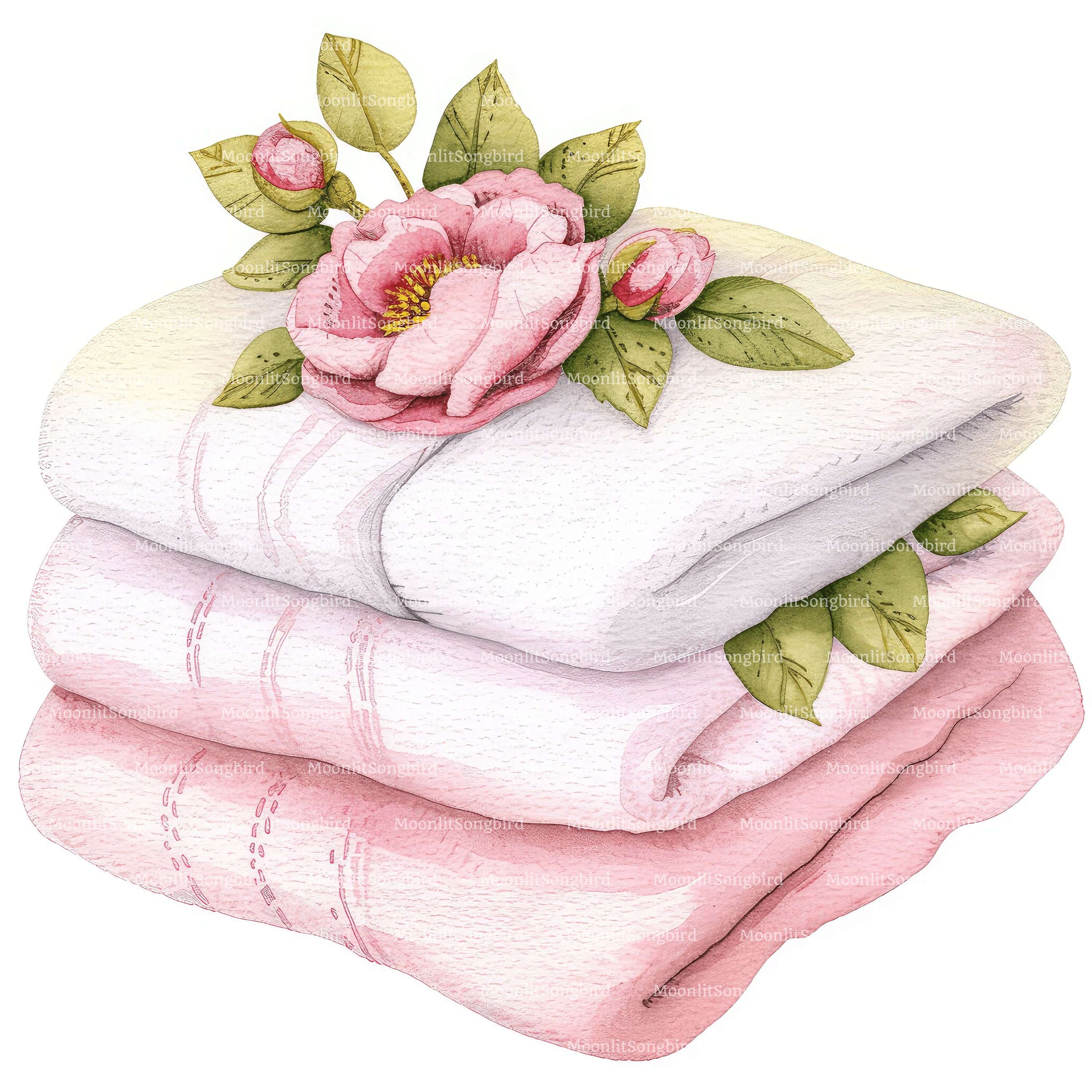 12 Bath Towels and Flowers Clipart, Digital Download, Printable ...