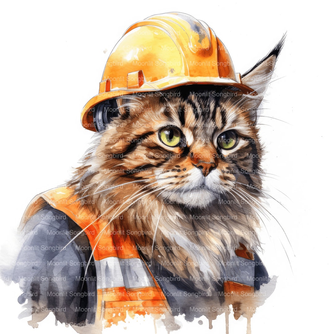 11 Construction Worker Cat Clipart, Digital Download, Printable ...