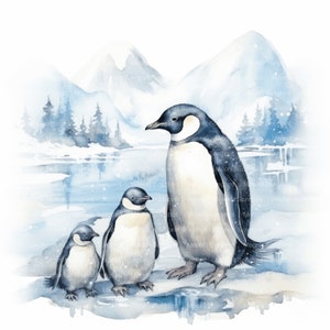 10 Penguin Family in Winter Clipart, Digital Download, Printable ...