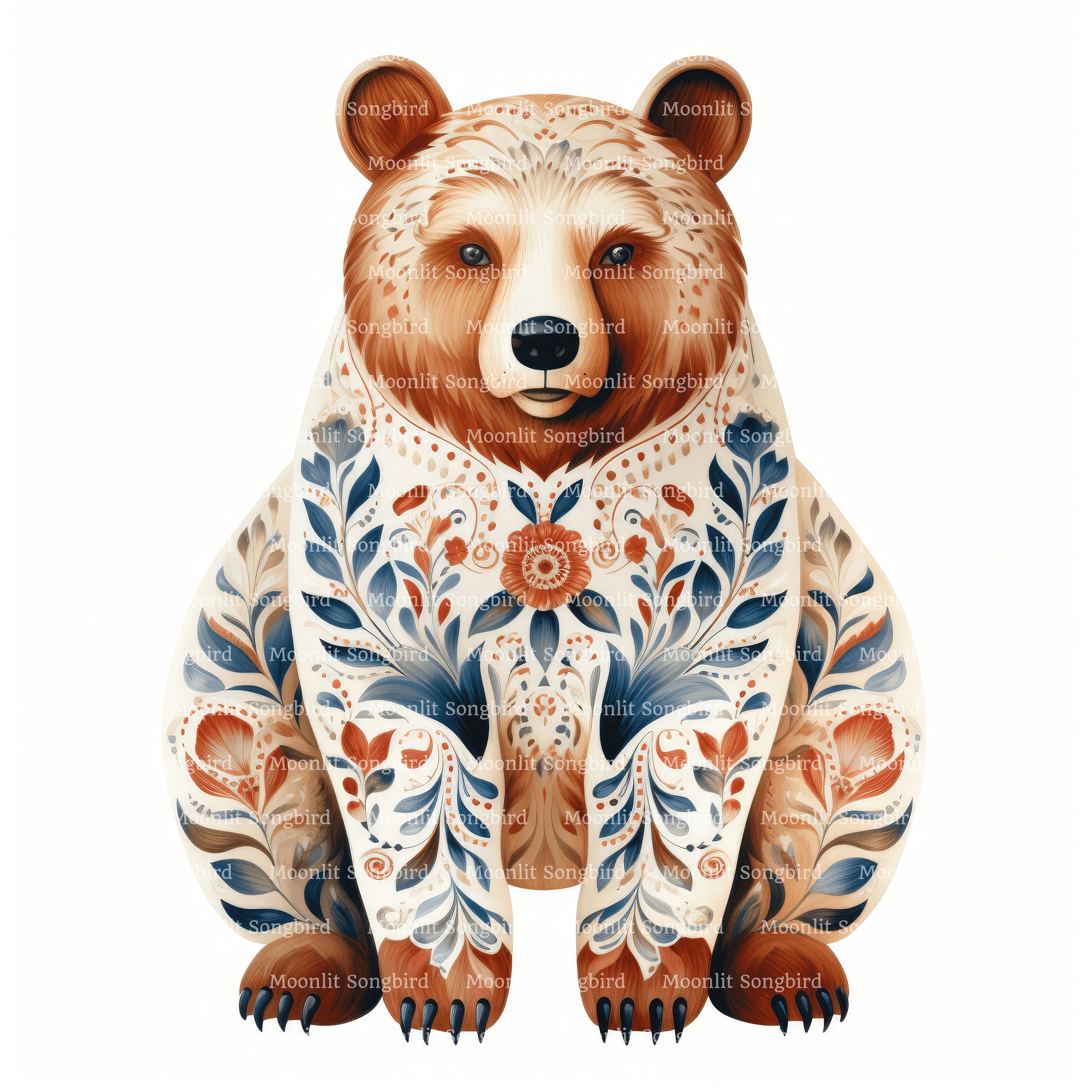 9 Bear Folk Art Clipart, Digital Download, Printable Watercolor Clipart ...