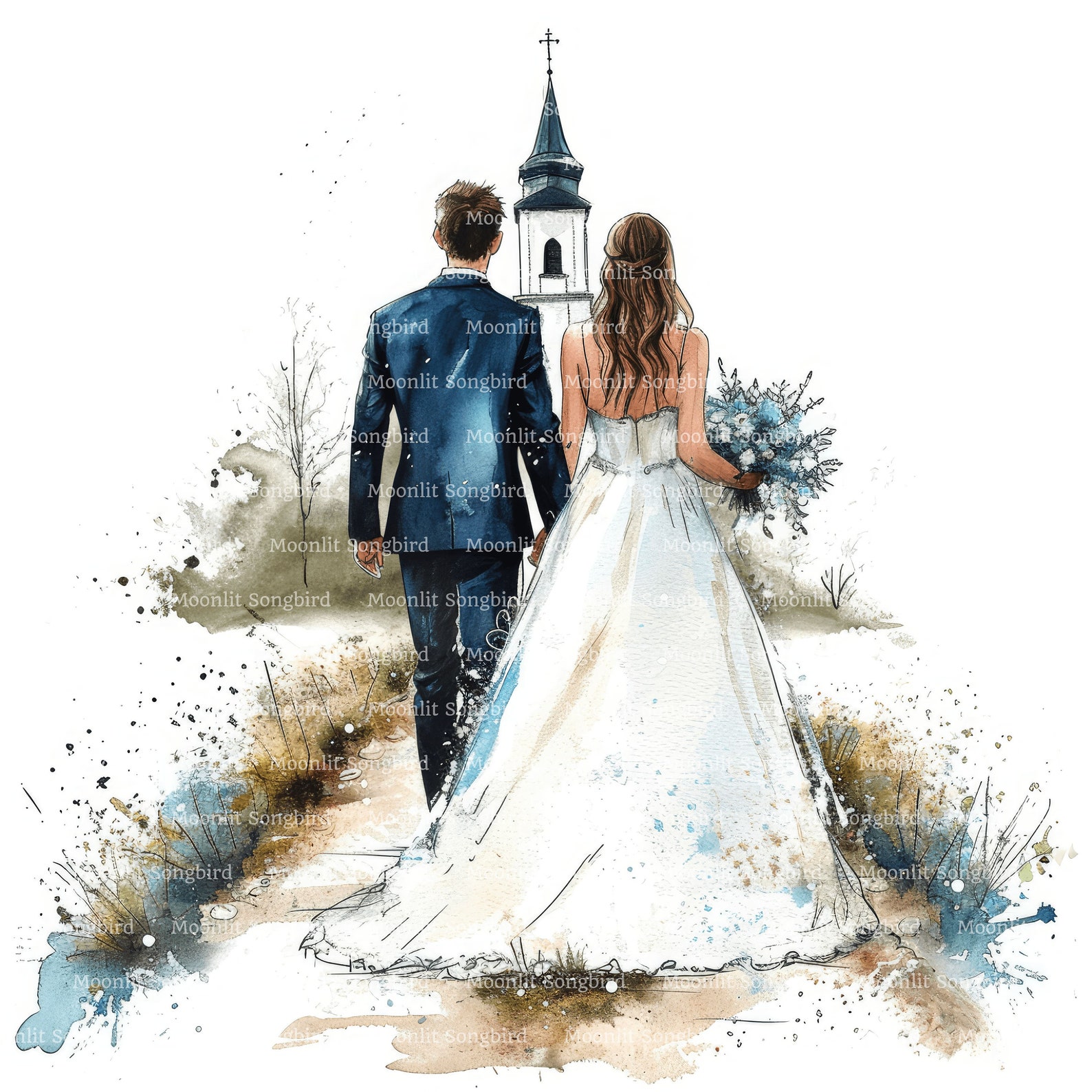 12 Bride and Groom With Church Clipart, Digital Download, Printable ...