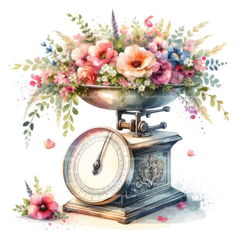 10 Floral Kitchen Scale Clipart, Digital Download, Printable Watercolor ...