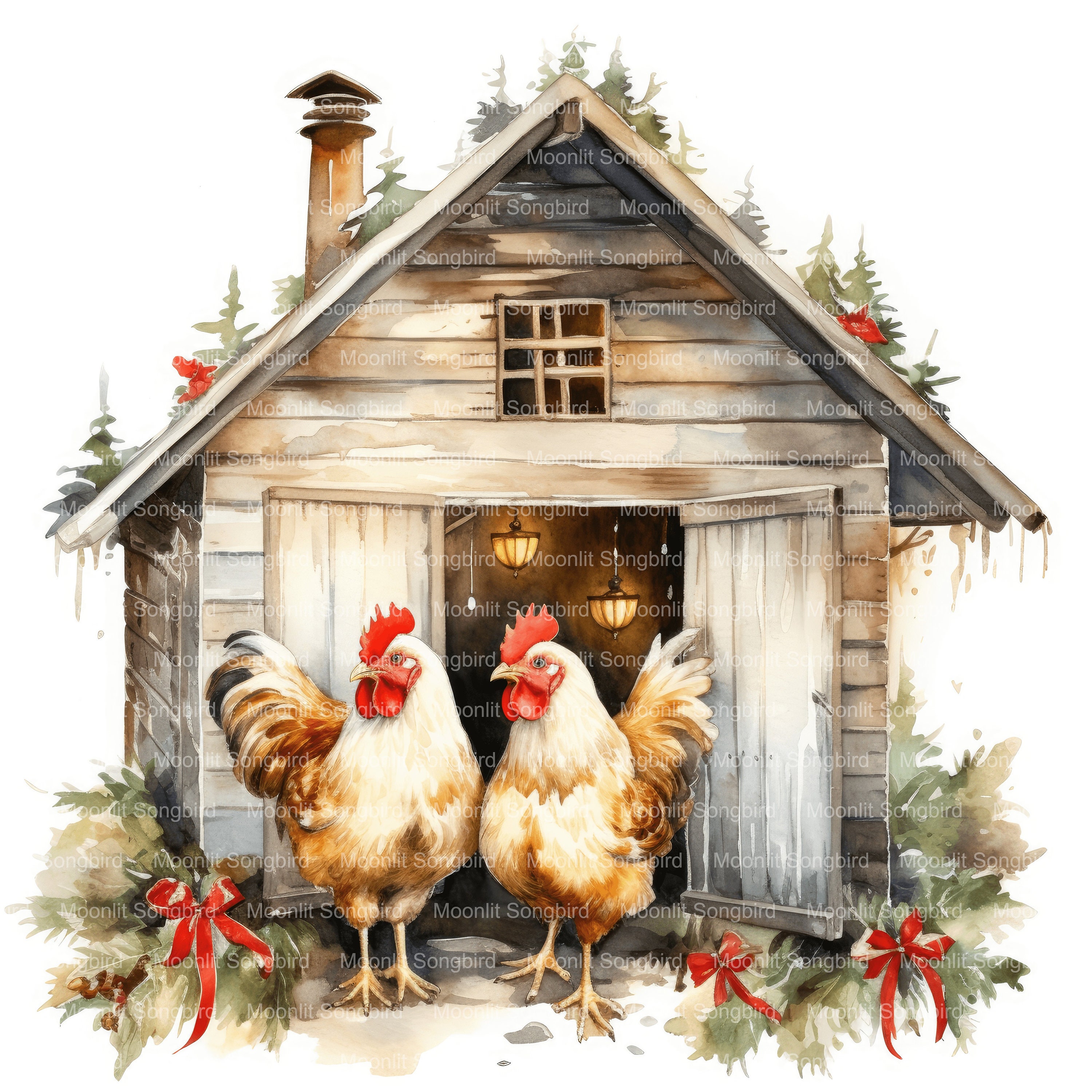 10 Christmas Chicken Coop Clipart, Digital Download, Printable ...
