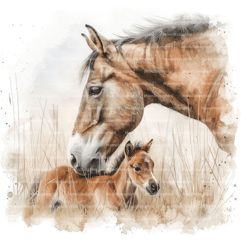10 Mother and Baby Horse in Field Clipart, Digital Download, Printable ...