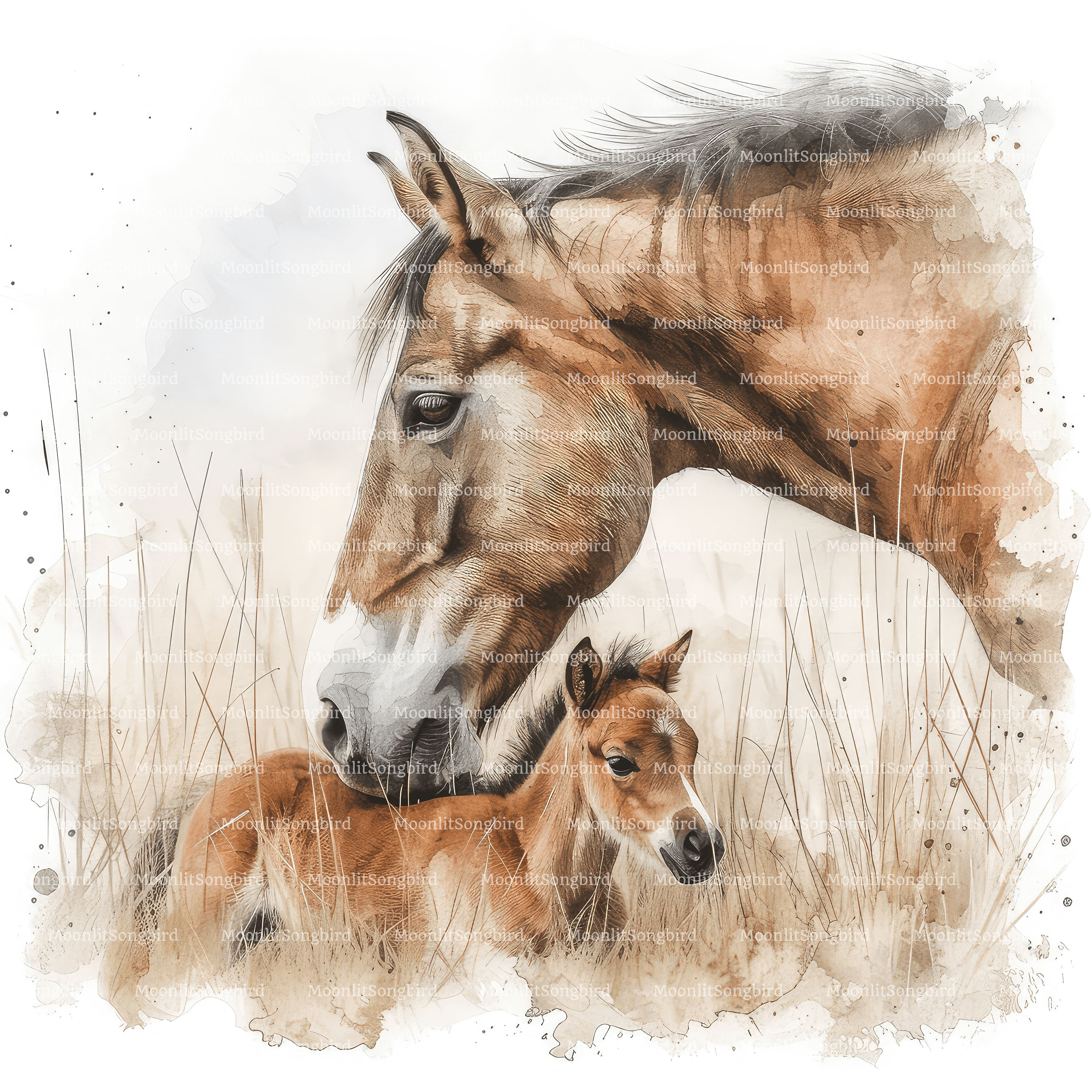 10 Mother and Baby Horse in Field Clipart, Digital Download, Printable ...