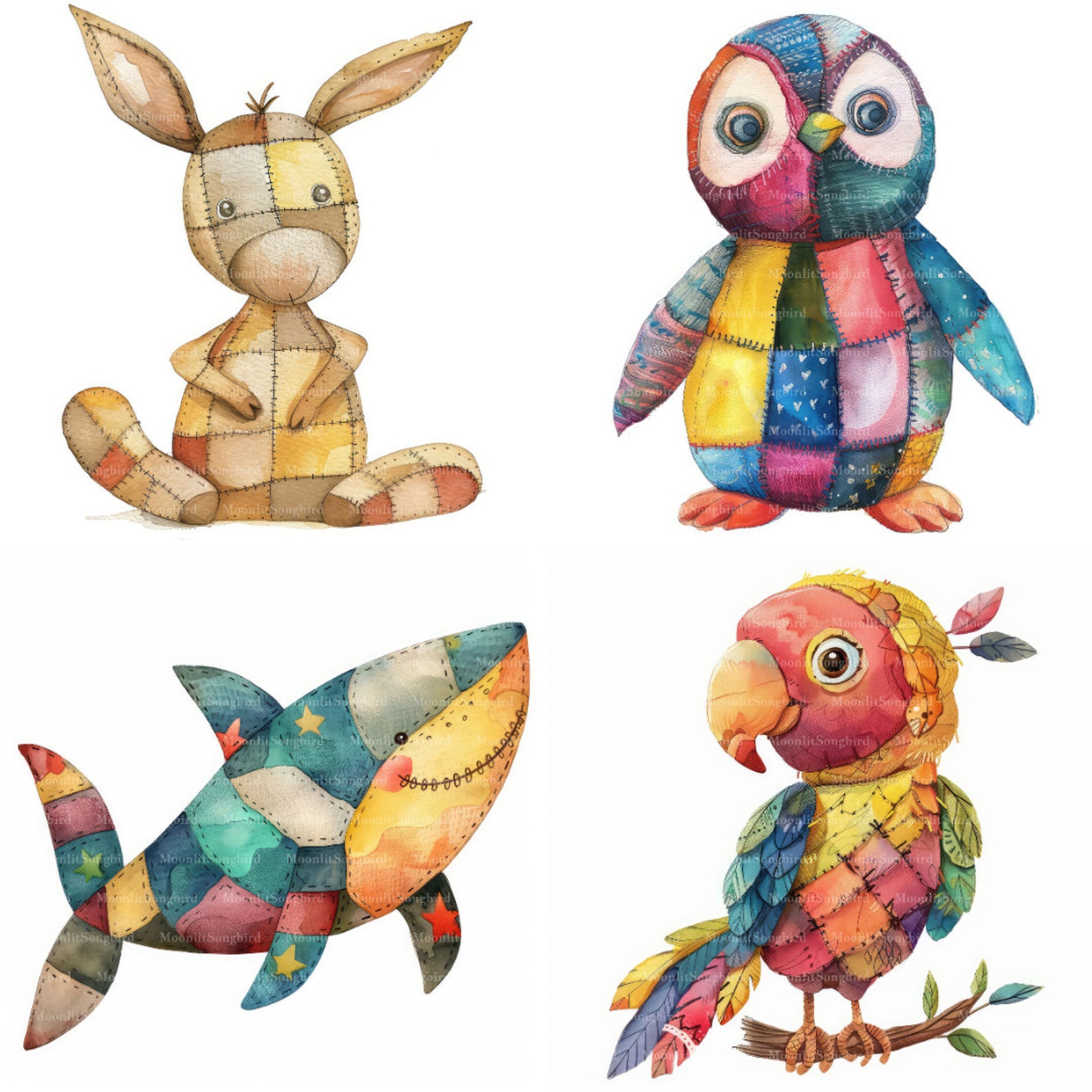 50 Patchwork Animals Clipart, Digital Download, Printable Watercolor ...