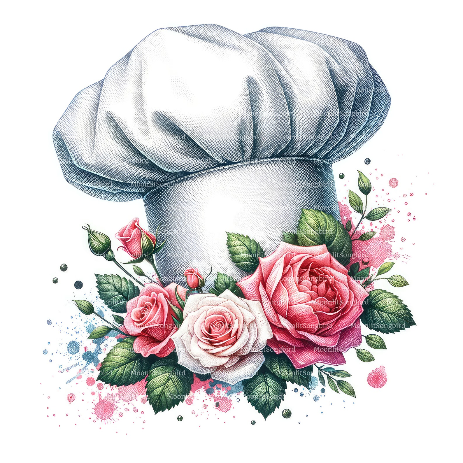 10 Floral Chef Hat Clipart, Digital Download, Printable Watercolor ...