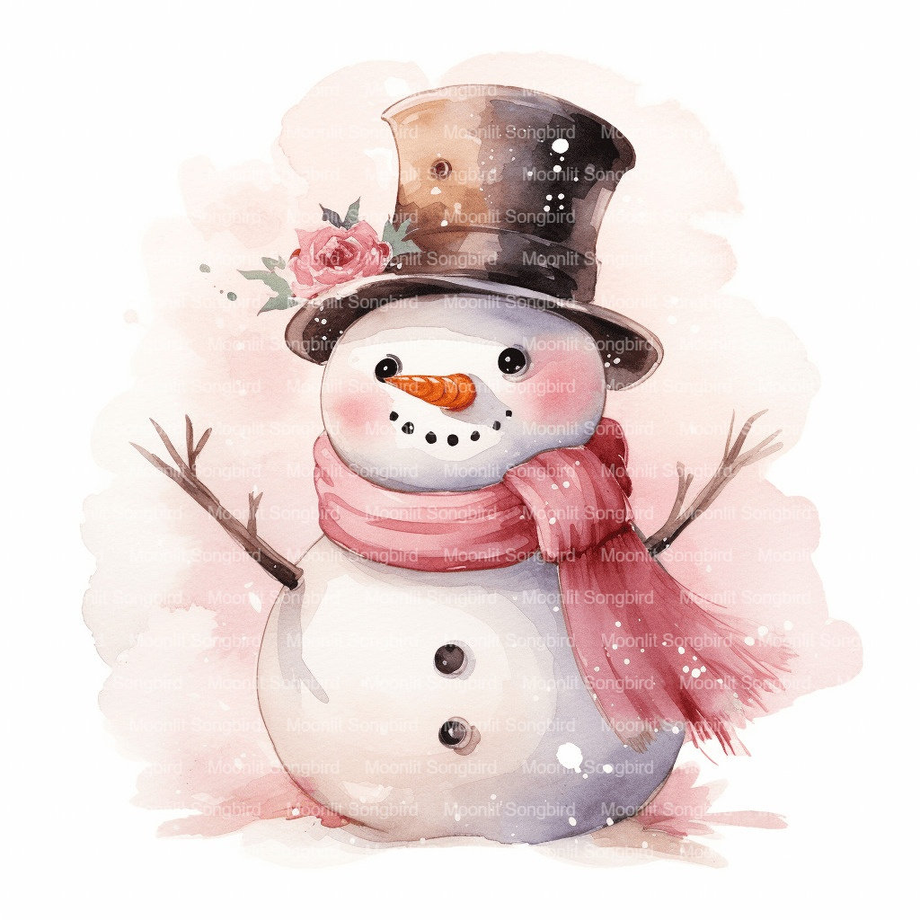 15 Pink Snowman Clipart, Digital Download, Printable Winter Watercolor ...