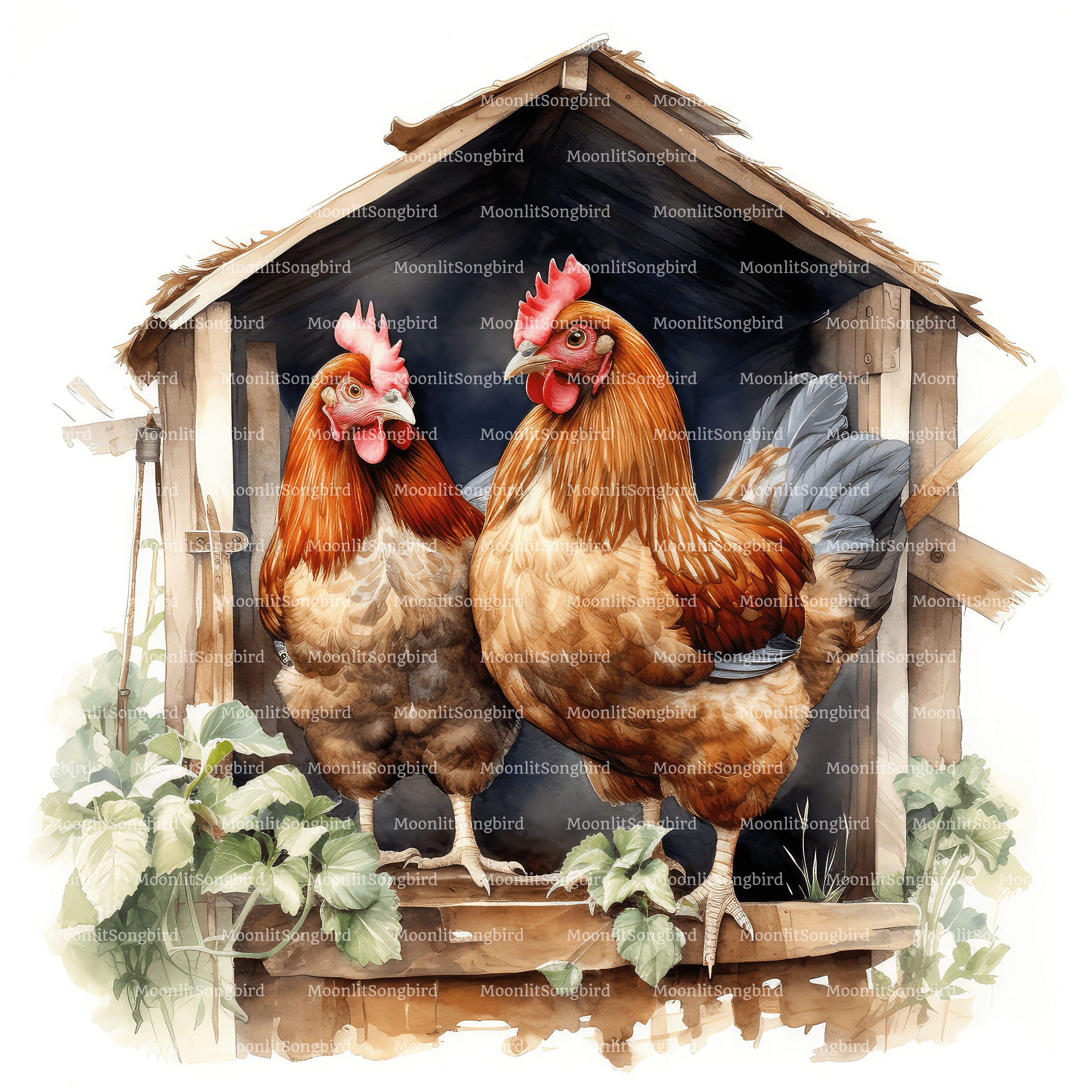 12 Chicken Coop Clipart, Digital Download, Printable Watercolor Clipart ...