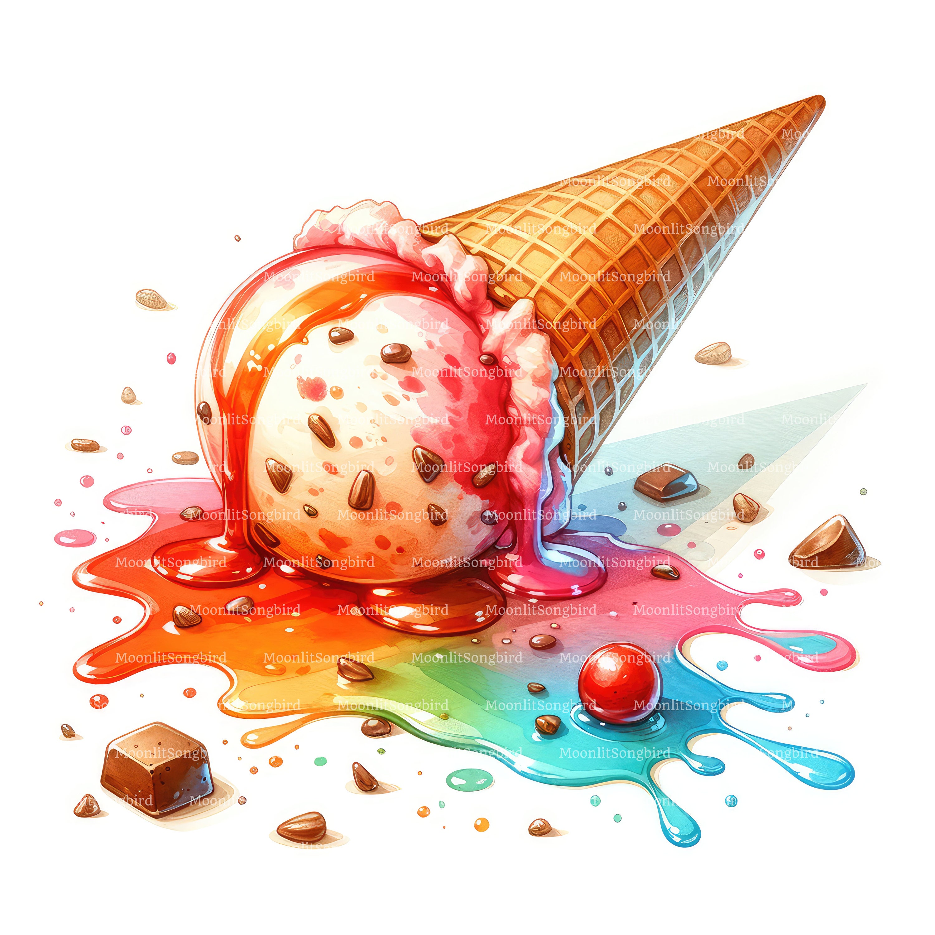 10 Fallen Ice Cream Clipart, Digital Download, Printable Watercolor ...