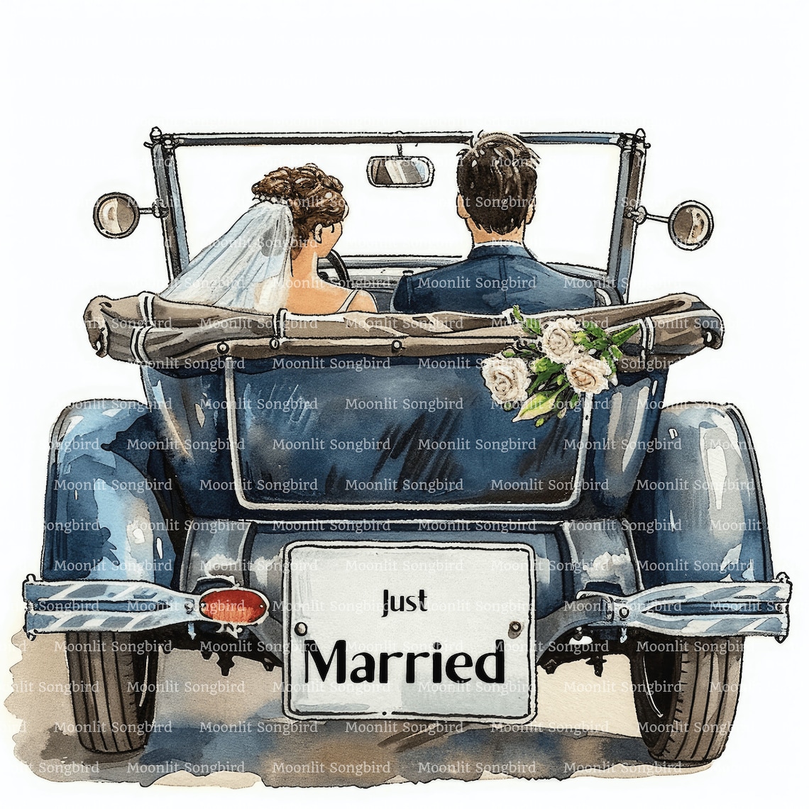 14 Just Married Car Clipart, Bride and Groom, Wedding Day, Love ...