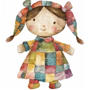 10 Patchwork Doll Clipart, Digital Download, Printable Watercolor ...