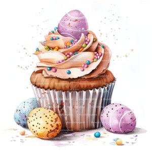 11 Easter Cupcakes Clipart, Digital Download, Printable Watercolor ...