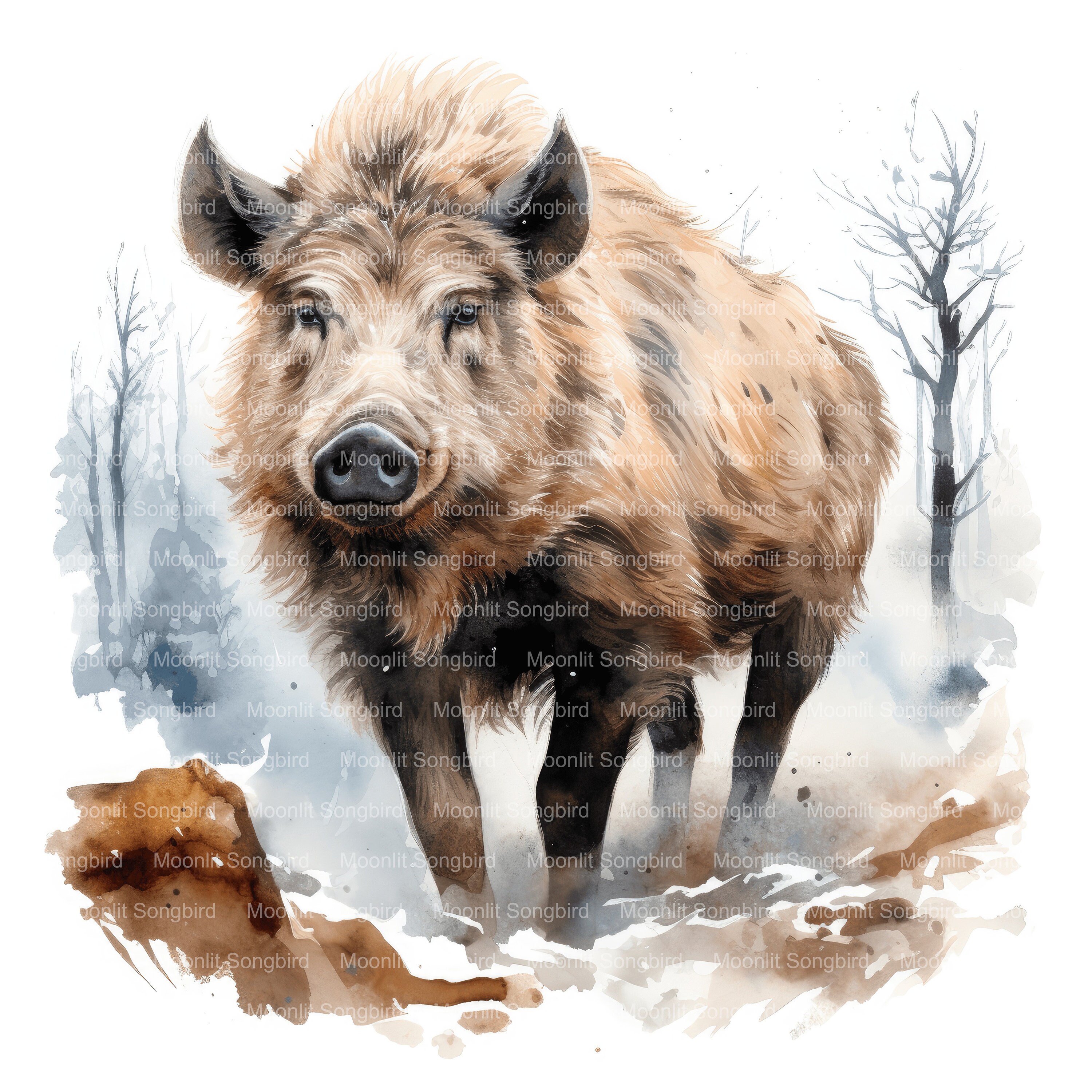 12 Wild Boar in Winter Forest Clipart, Digital Download, Printable ...