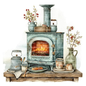 12 Vintage Wood-burning Stove Clipart, Digital Download, Printable ...
