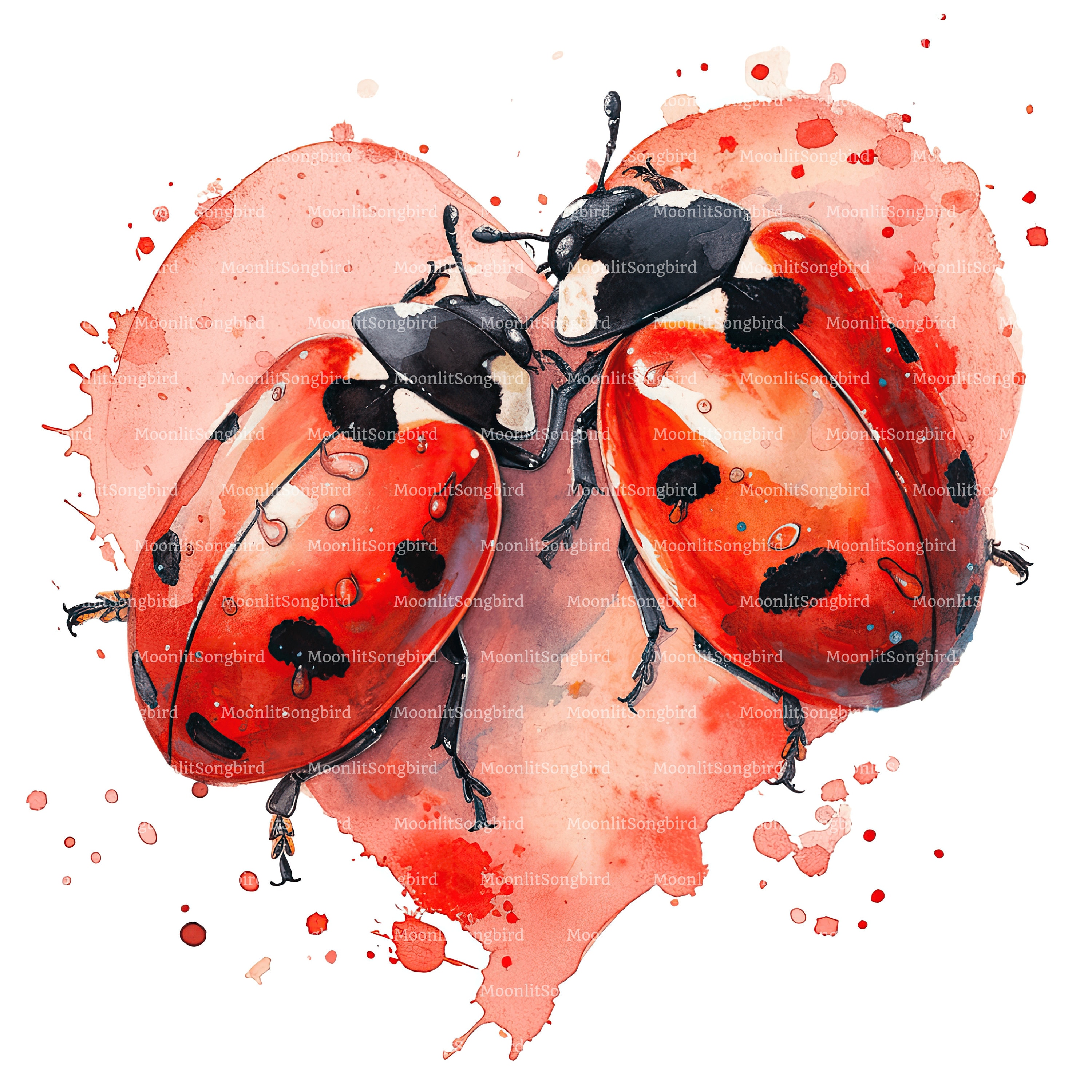 12 Ladybugs in Love Clipart, Digital Download, Printable Watercolor ...