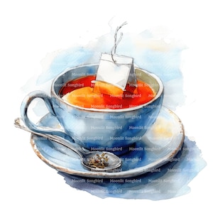 10 Tea With Tea Bag Clipart, Digital Download, Printable Watercolor ...