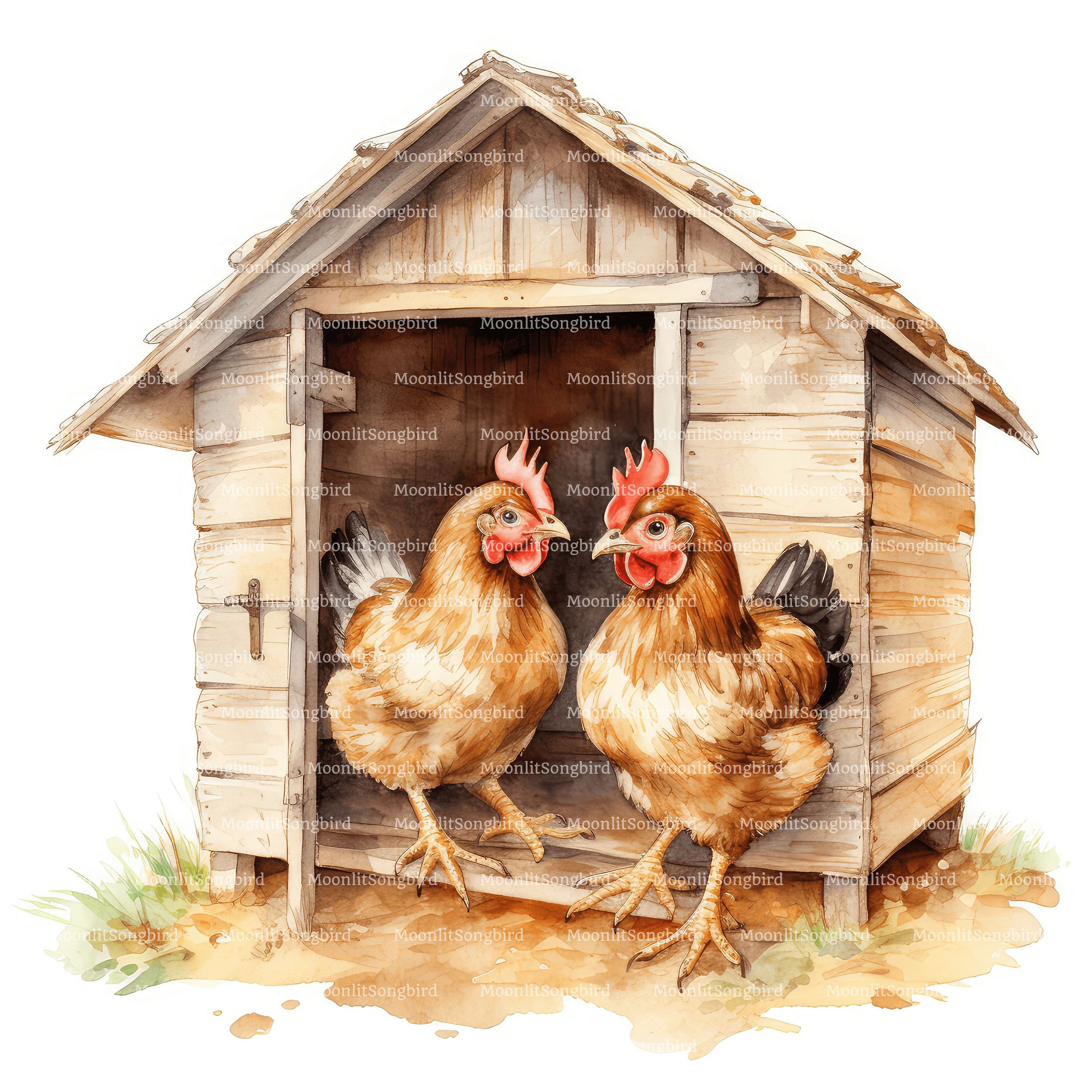 12 Chicken Coop Clipart, Digital Download, Printable Watercolor Clipart ...