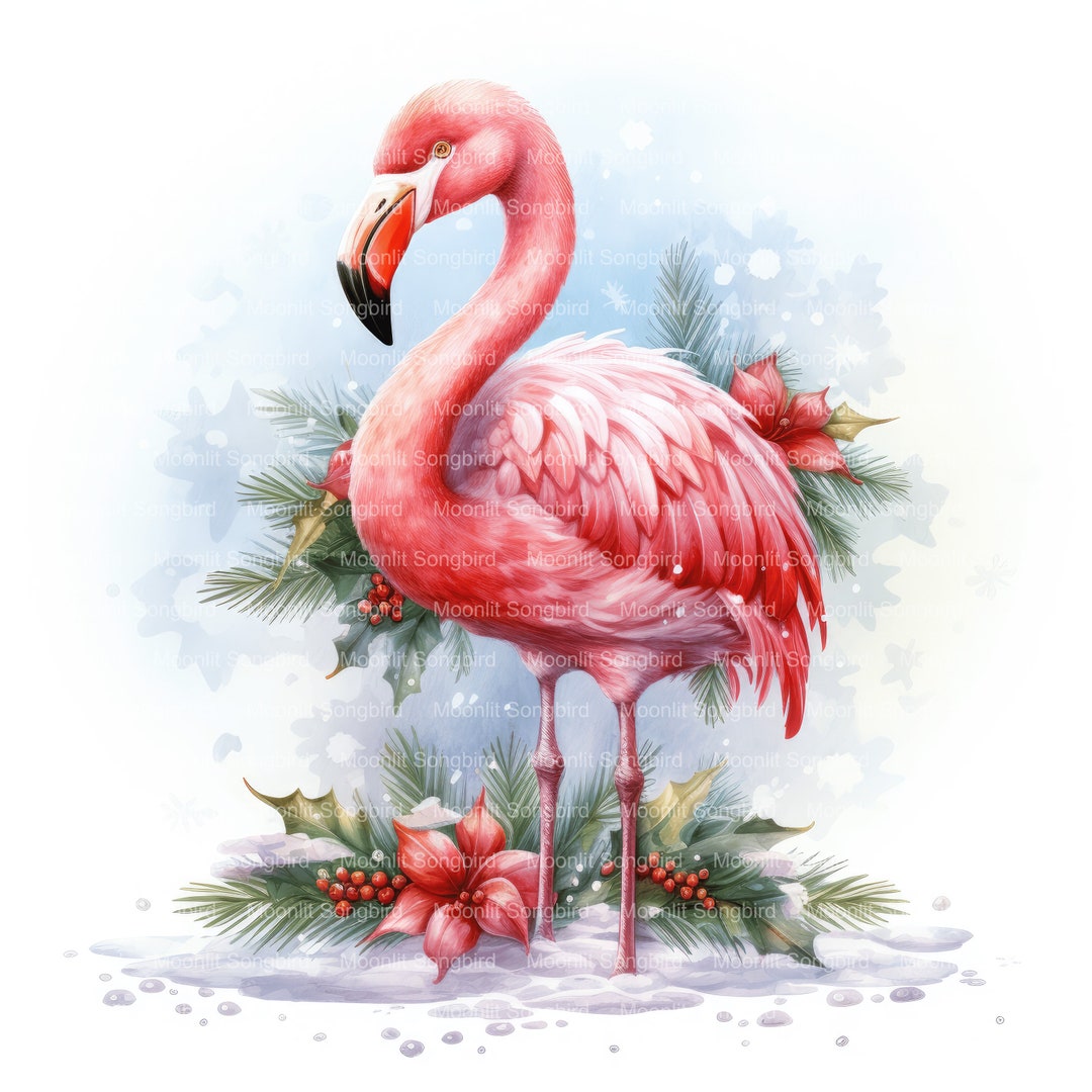 10 Christmas Flamingo Clipart, Digital Download, Printable Watercolor ...