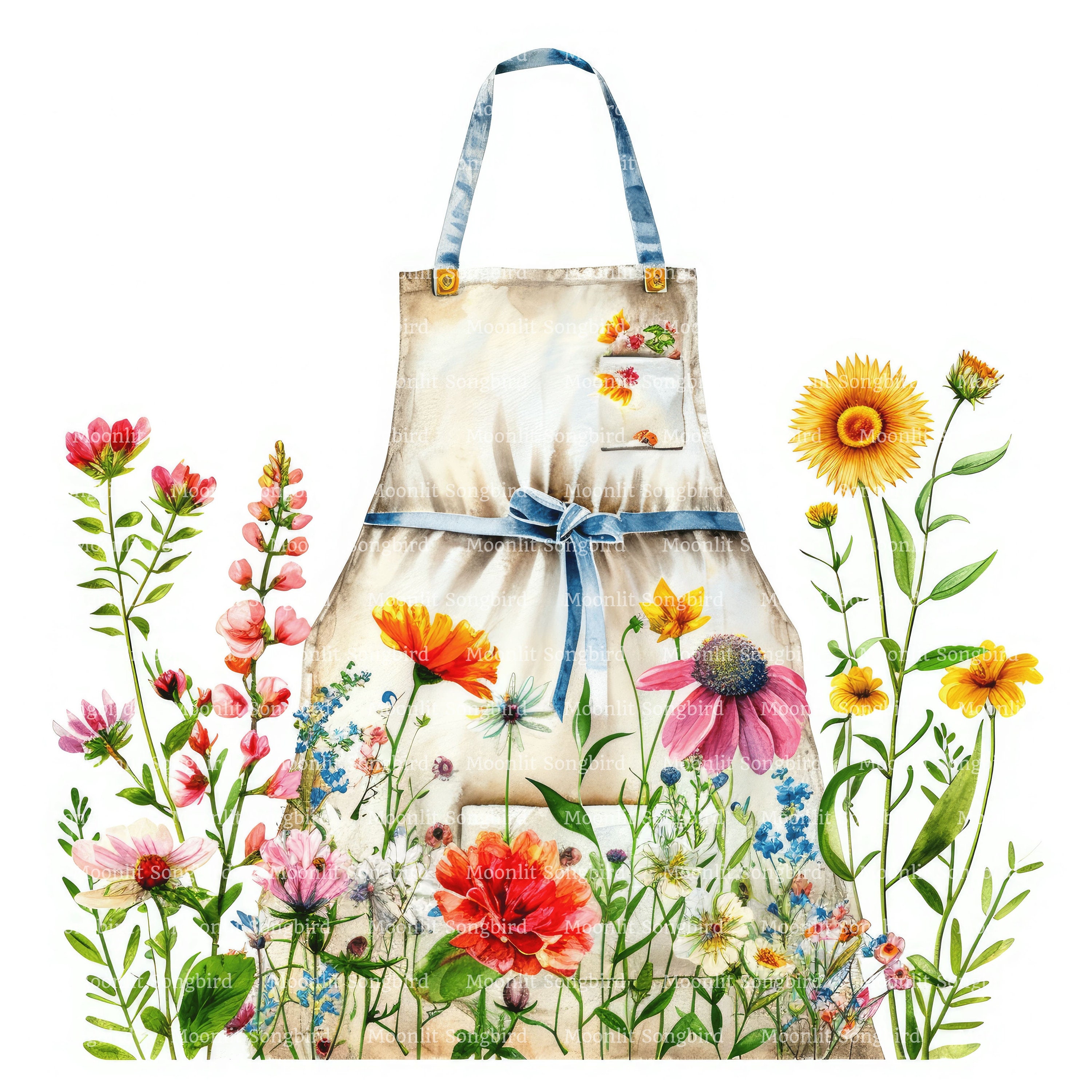 10 Floral Aprons Clipart, Digital Download, Vintage Kitchen Apron With ...