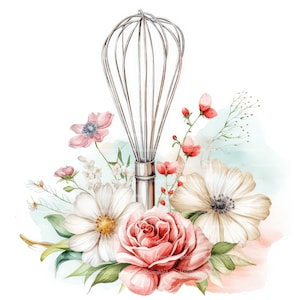 16 Whisk With Flowers Clipart, Digital Download, Printable Watercolor ...