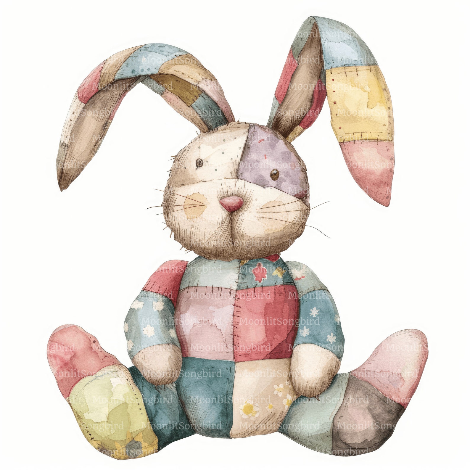 10 Patchwork Rabbit Clipart, Digital Download, Printable Watercolor ...