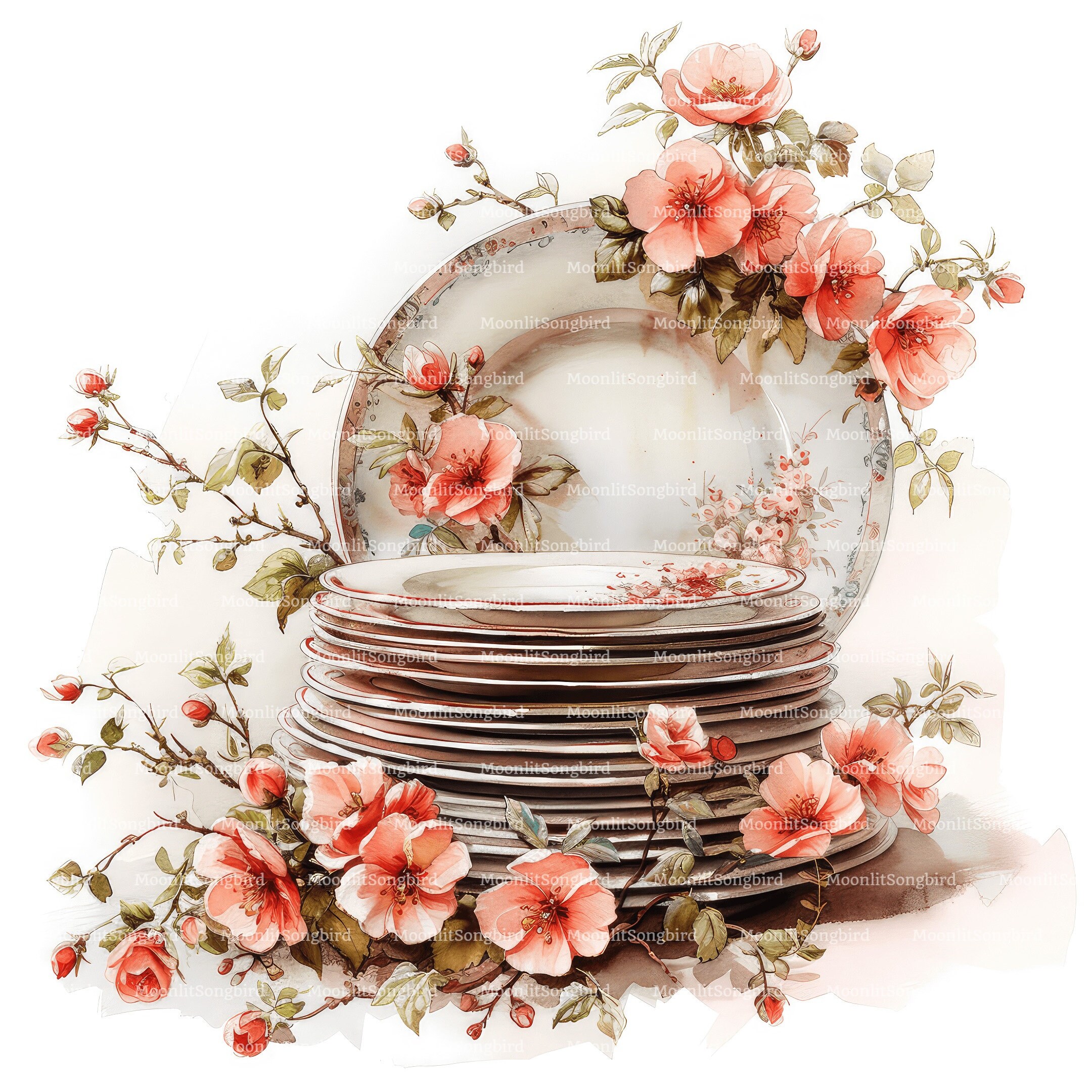 12 Stack of Plates Clipart, Digital Download, Printable Watercolor ...