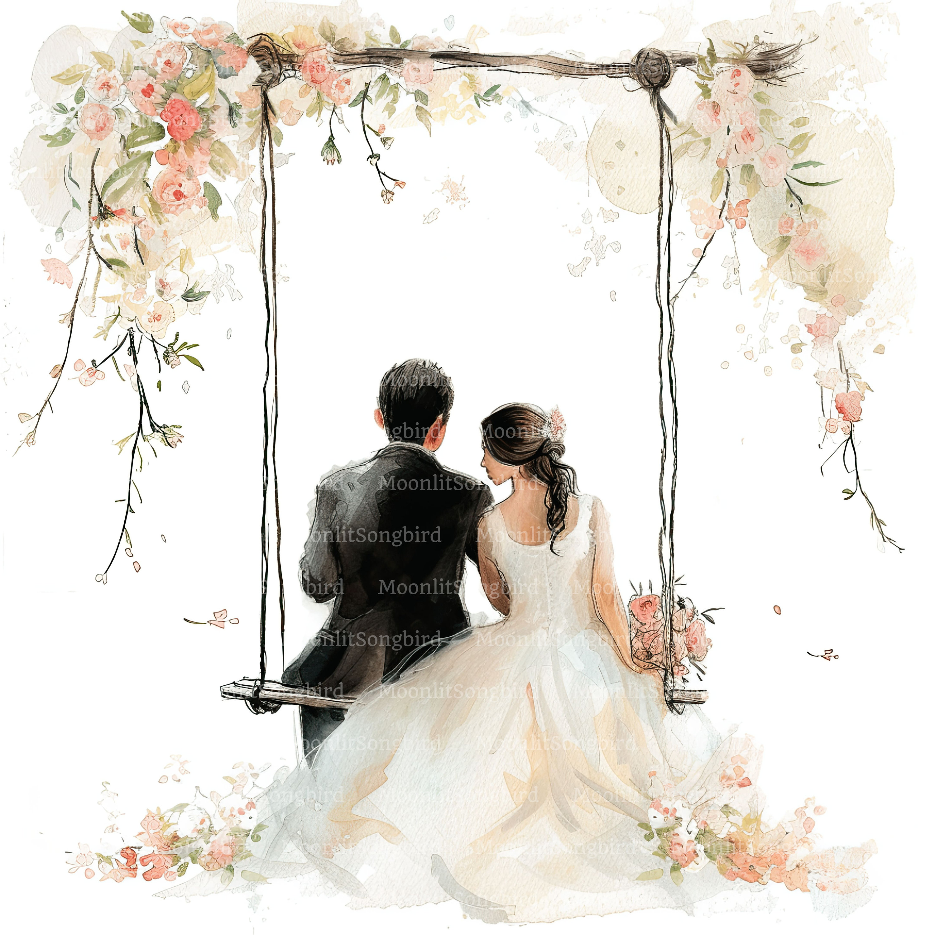 10 Bride and Groom on Swing Clipart, Digital Download, Printable ...