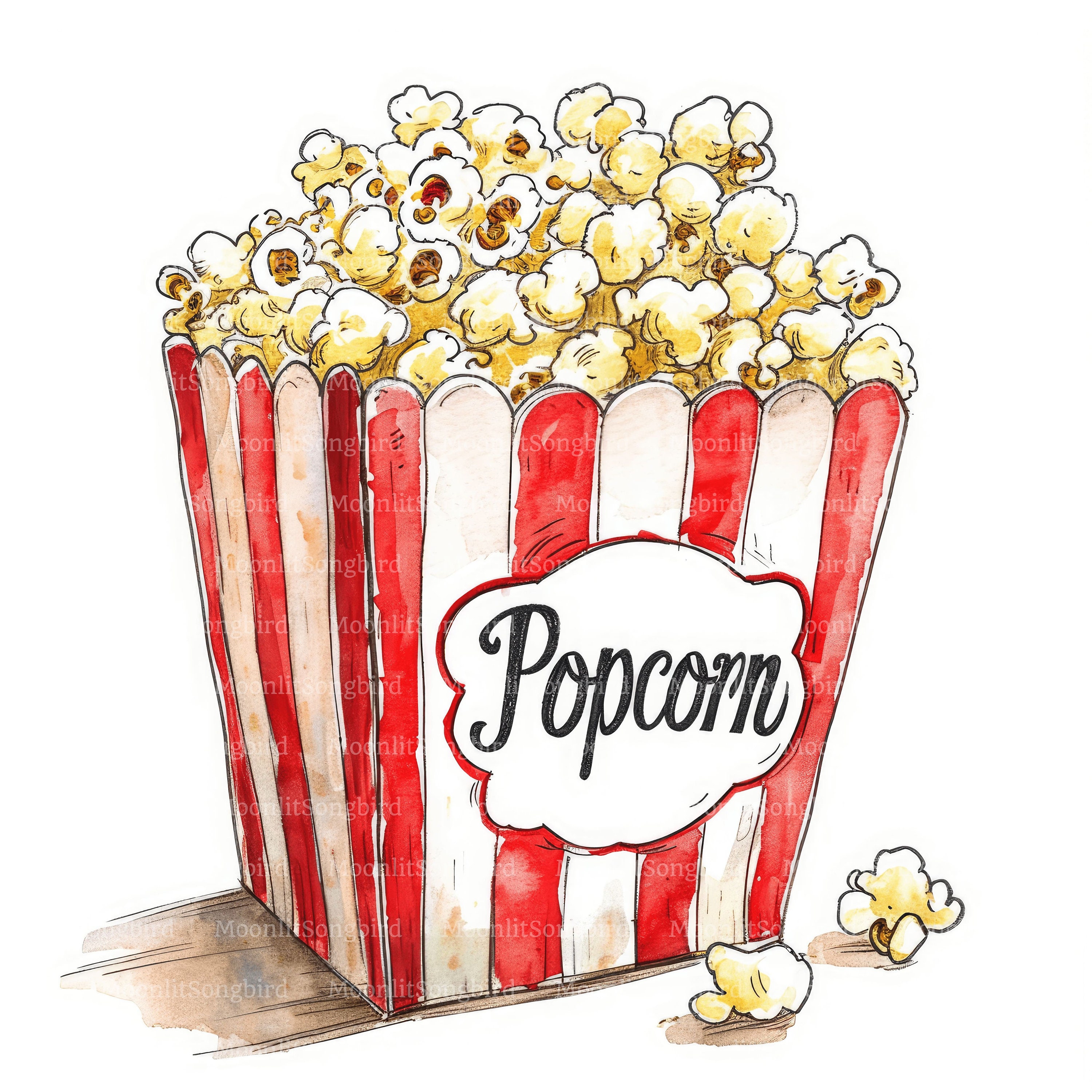 12 Popcorn Clipart, Digital Download, Printable Watercolor Clipart ...
