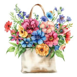 12 Flowers in Tote Bag Clipart, Digital Download, Printable Watercolor ...