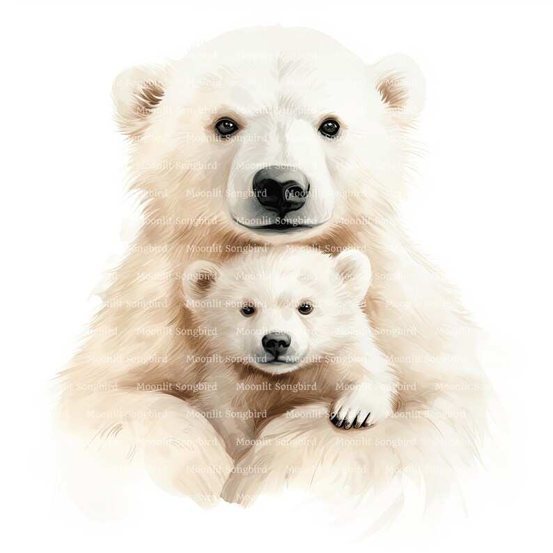 12 Polar Bear Mother and Baby Clipart, Digital Download, Printable ...